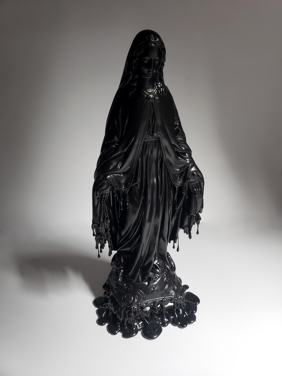 Spooky Creepy Black Dripping Melty Virgin Mary Statue of Mary Pop Art ...
