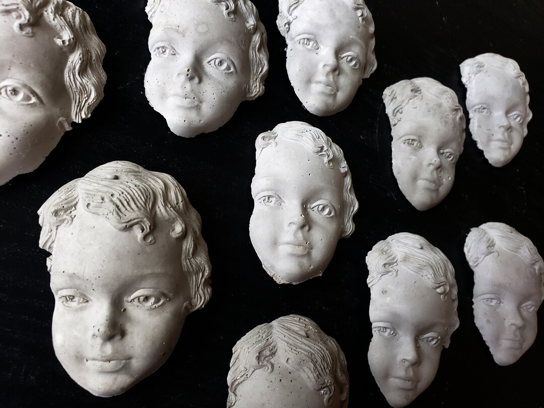 Cherub Angel Baby Concrete Face Decorations for Potted Plants or Fairy ...