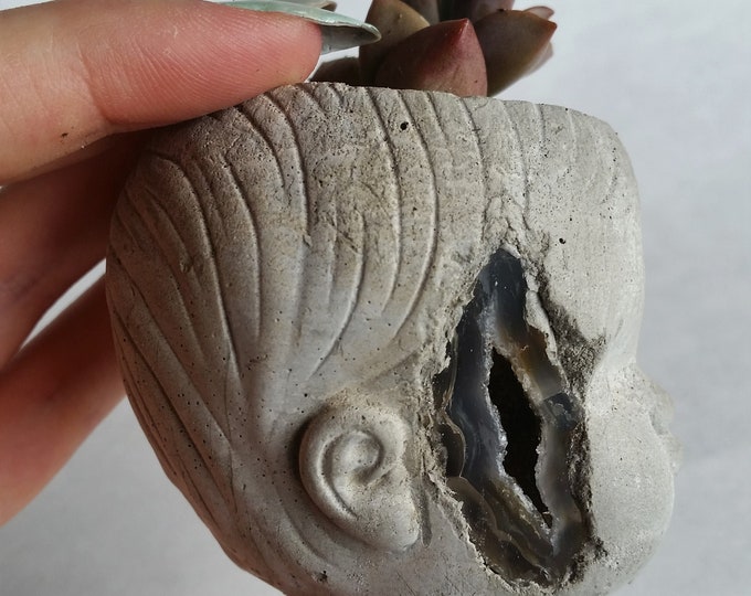 Crystal Geode Baby Doll Head Creepy Cute Cement Cactus and - Etsy