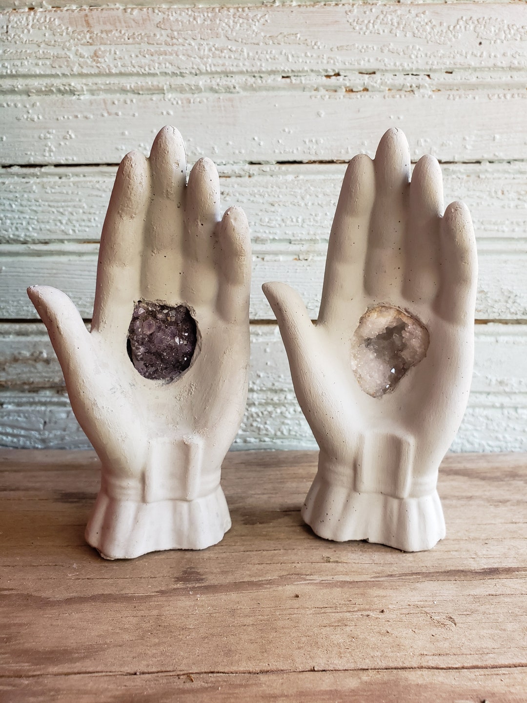Hand Statue With Real Amethyst Crystal Geode Ashtray Witchy Hand ...
