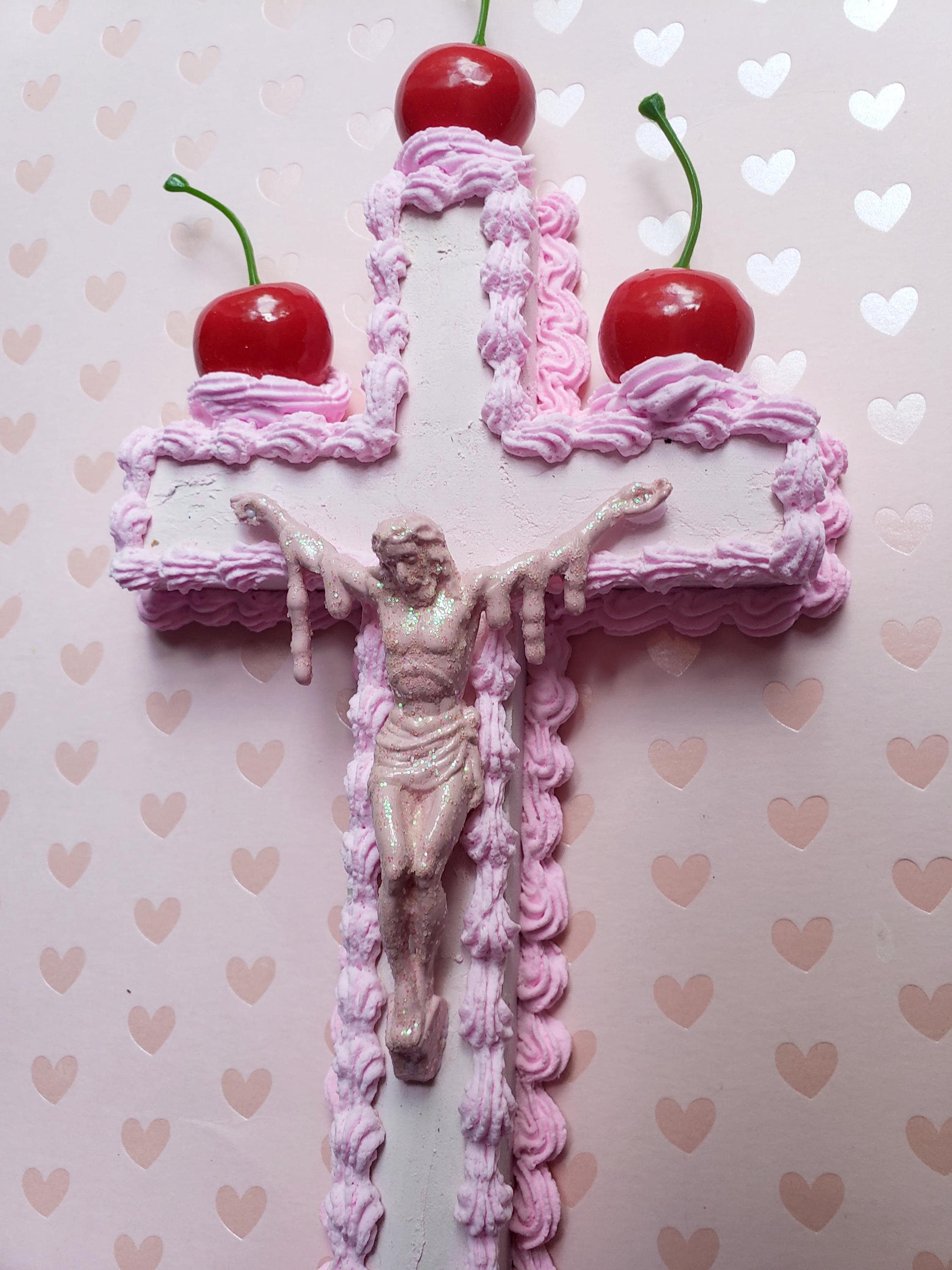 Pink Cake SWEET JESUS Crucifix Cross With Jesus Wallhanging Sprinkles ...