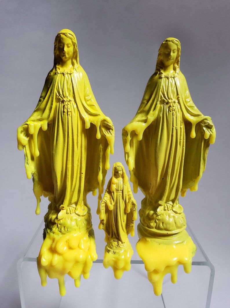 Yellow Dripping Melty Virgin Mary Statue of Mary Pop Art Drip Decor - Etsy