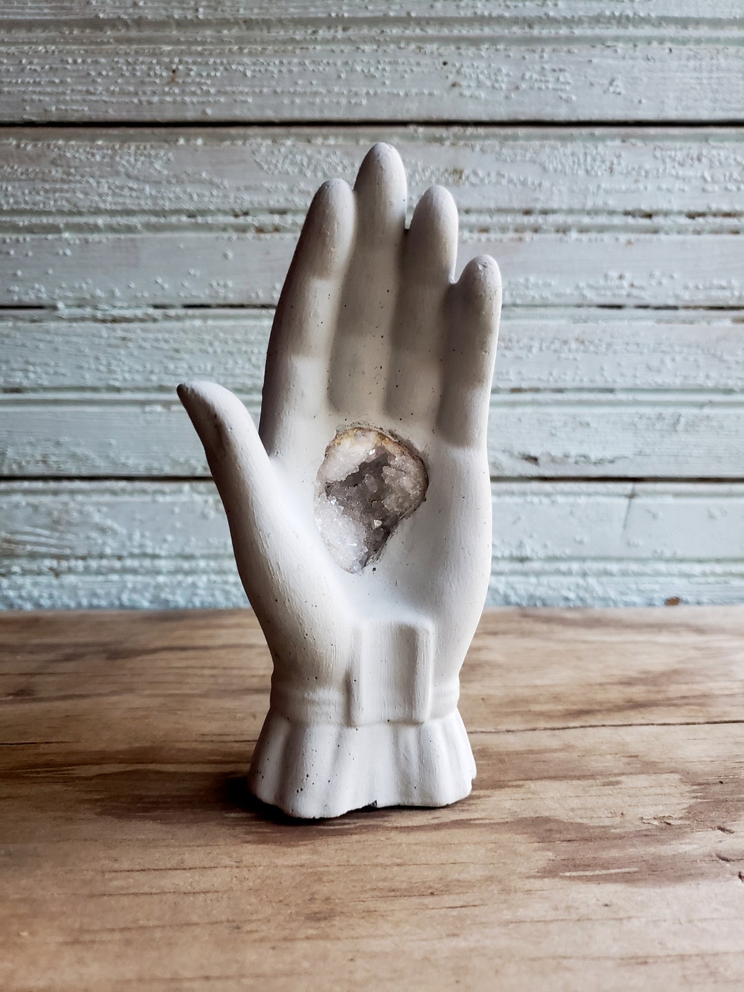 Hand Statue With Real Quartz Crystal Geode Ashtray Witchy Hand - Etsy