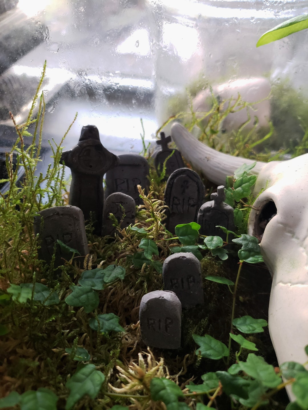 Tiny Mini Cemetery Headstone Tombstone Concrete Potted Plant Terrarium ...