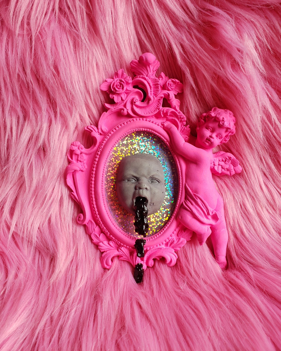 Dripping Slime Black Ooze Angry Baby Doll Face Pink Angel Cherub ...