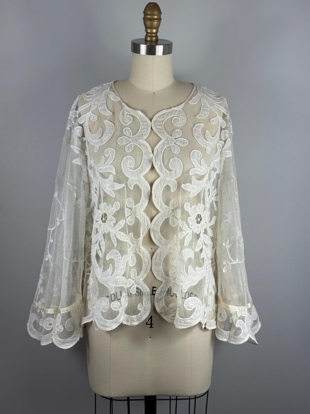 Vintage Upcycled Lace Jacket, Romantic Ruffle Sleeve Coat, Med/large - Etsy