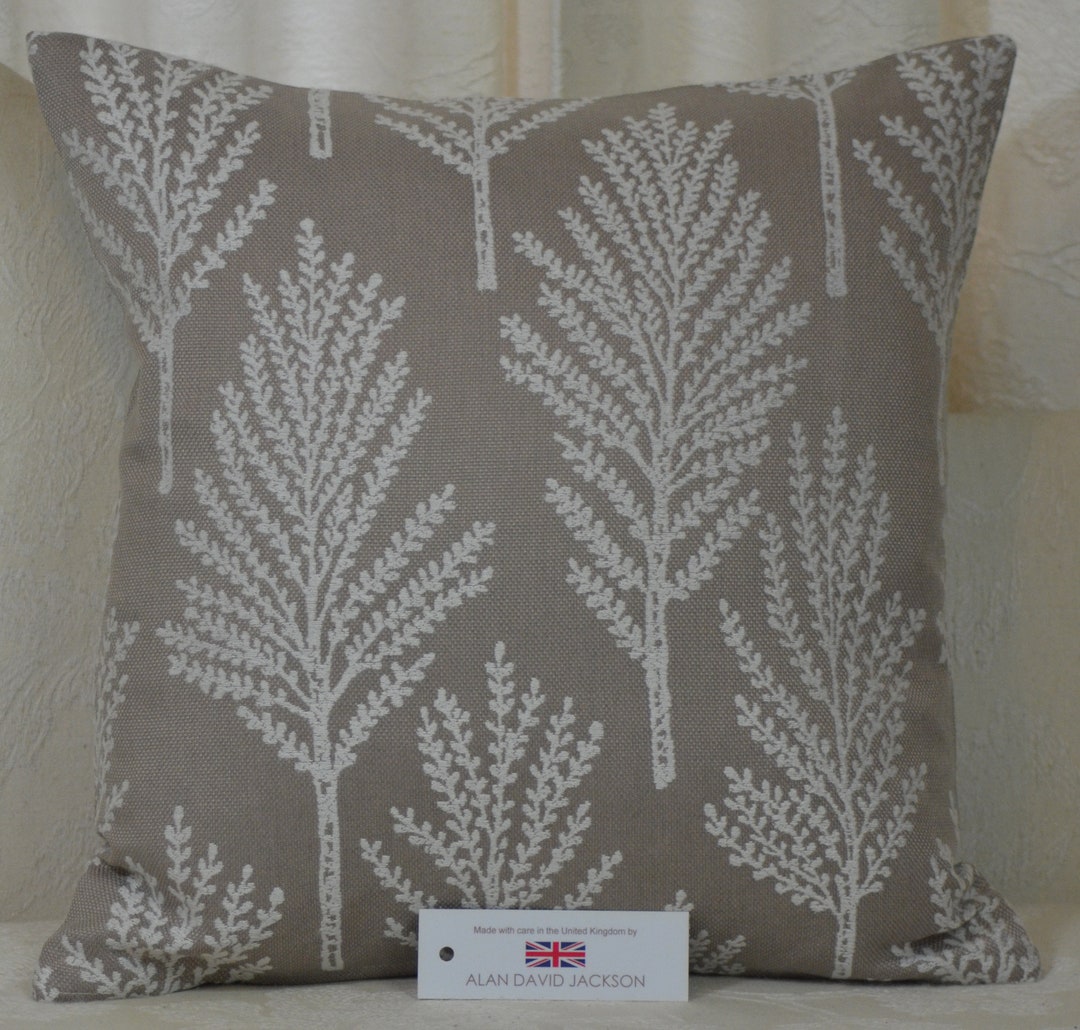 Handmade Edmund Bell Cream Trees on Taupe Handmade CUSHION COVER 16 X ...