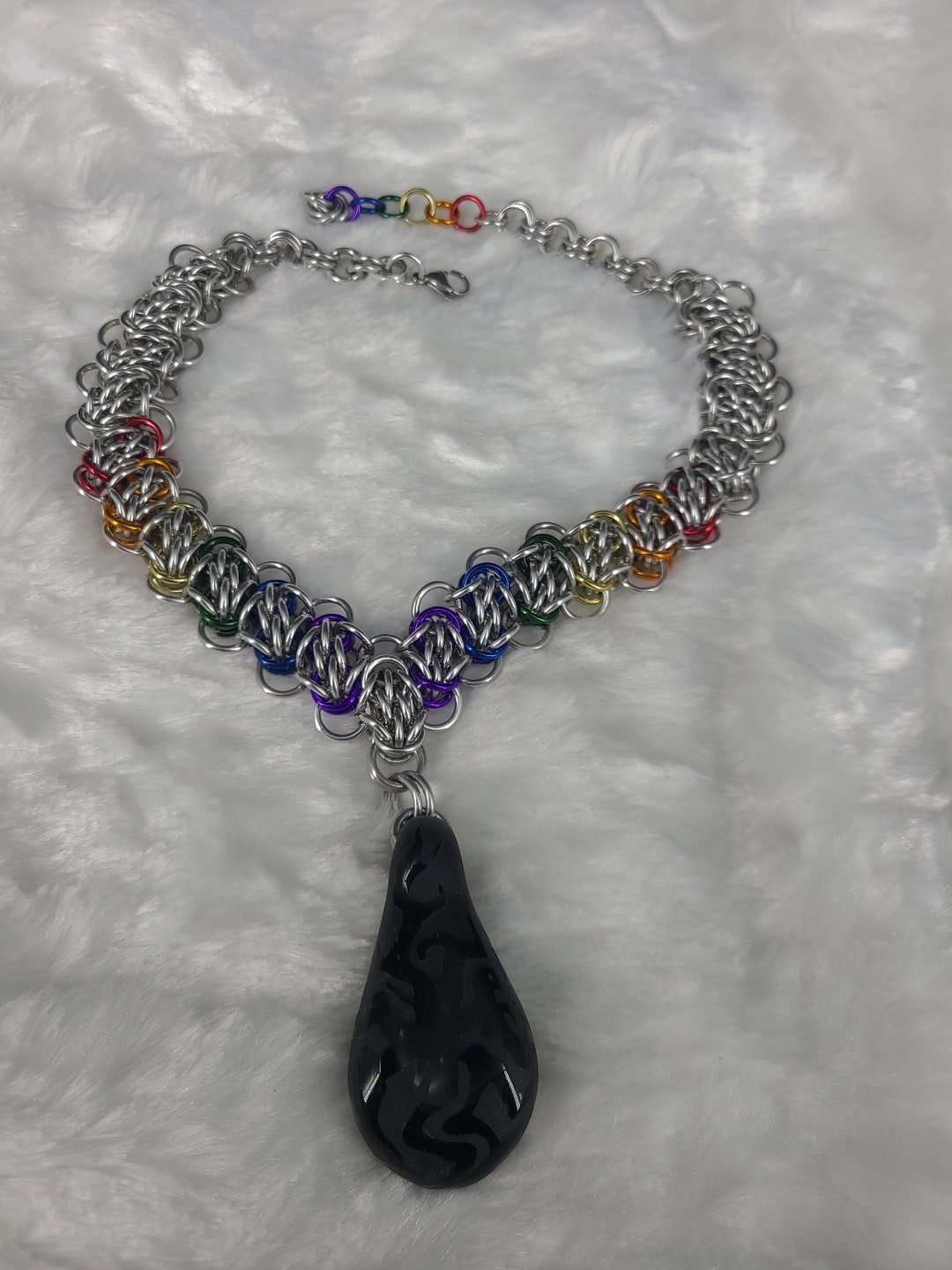 Rainbow Severed Trizantine Necklace With Signed Glass Pendant - Etsy