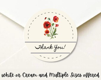 Poppy Flower Stickers One Inch Round Seals - Etsy