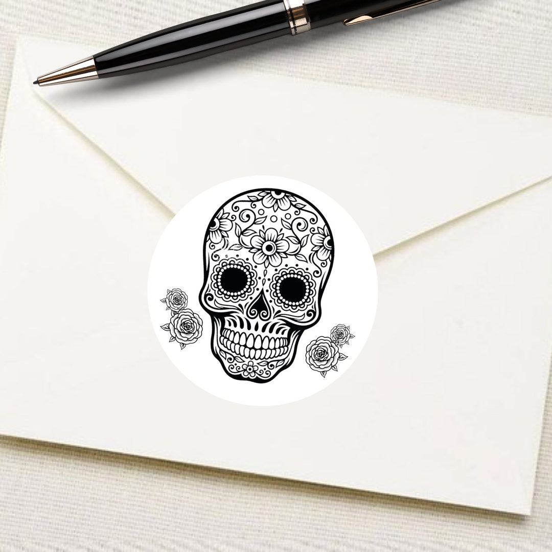 S06, Sugar Skull Envelope Seal, Day of the Dead Envelope Seals, Sugar ...