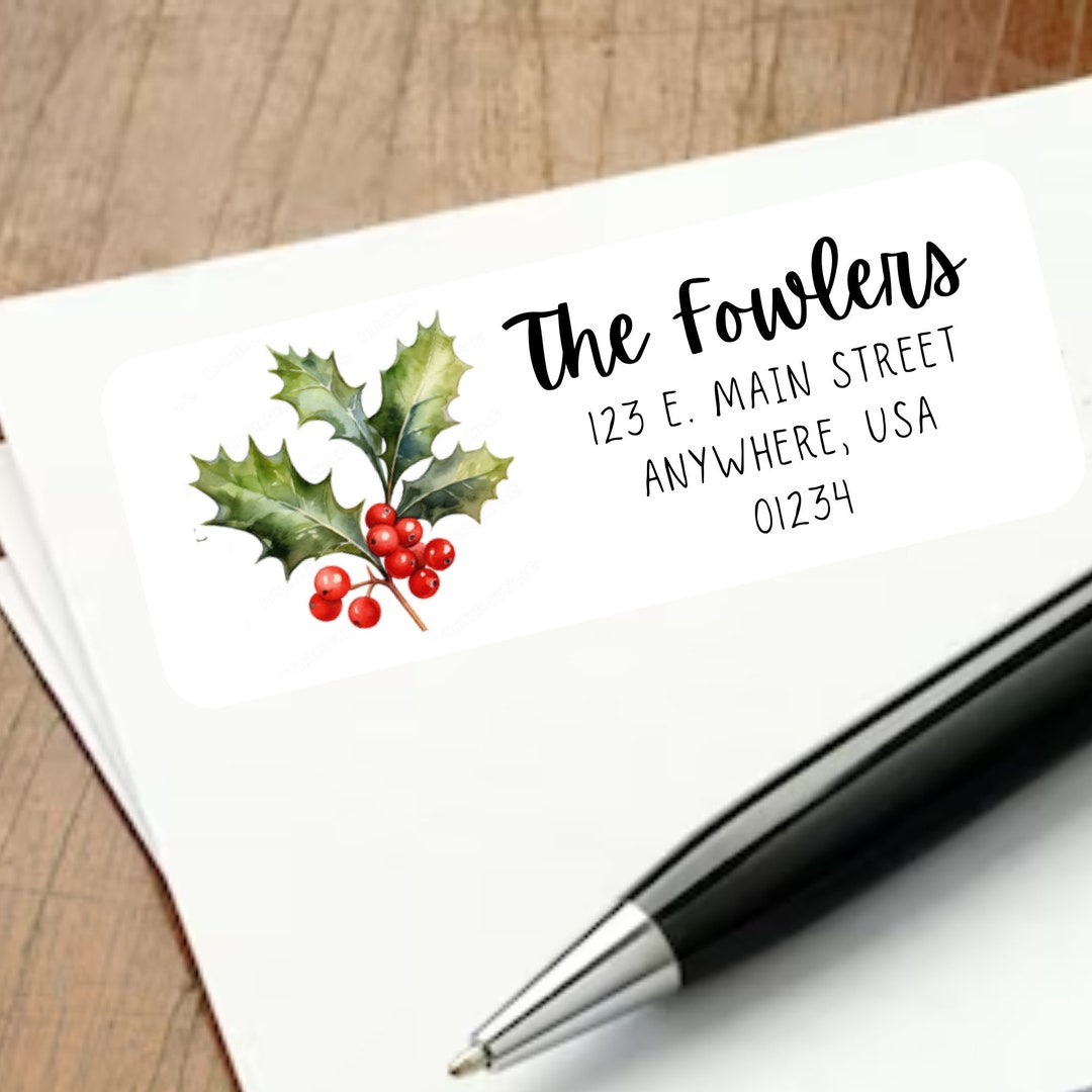 Holly Christmas Address Labels, Watercolor Holly Return Address Sticker ...