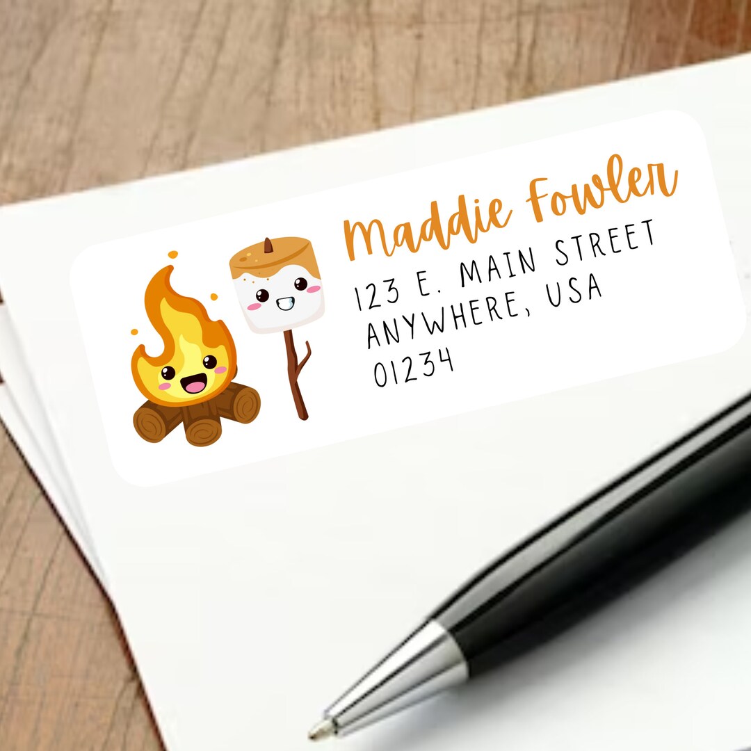 Summer Camp Address Labels, Kawaii Smores Camp Address Stickers, Camp ...