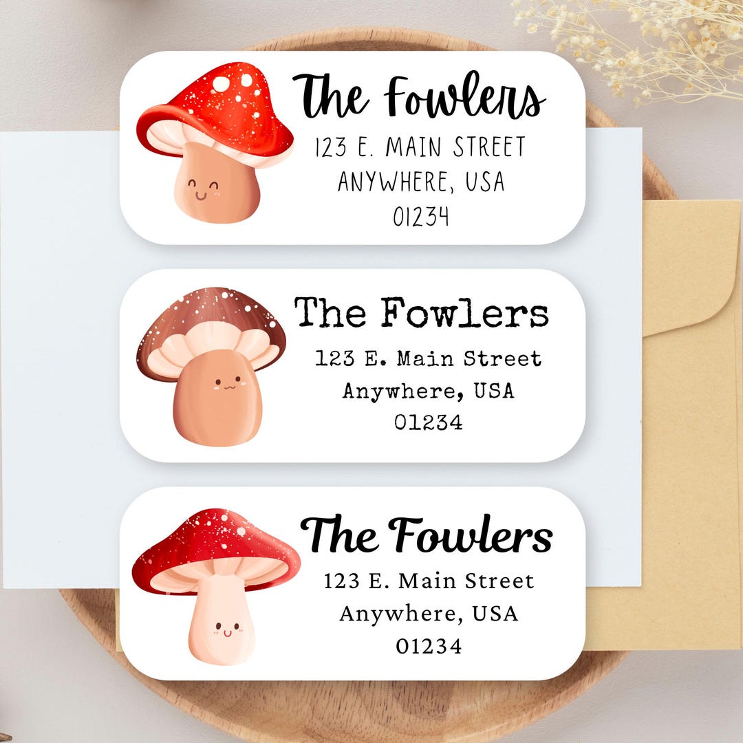 Mushroom Address Label Set, Cute Kawaii Mushroom Return Address ...