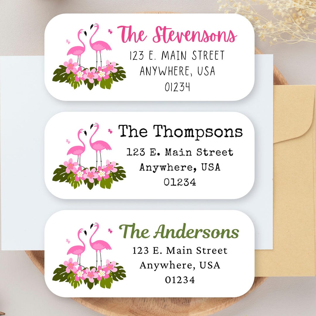 60 Pink Flamingo Address Labels, Flamingo Greenery Return Address Stickers, Flamingo Mailing ...