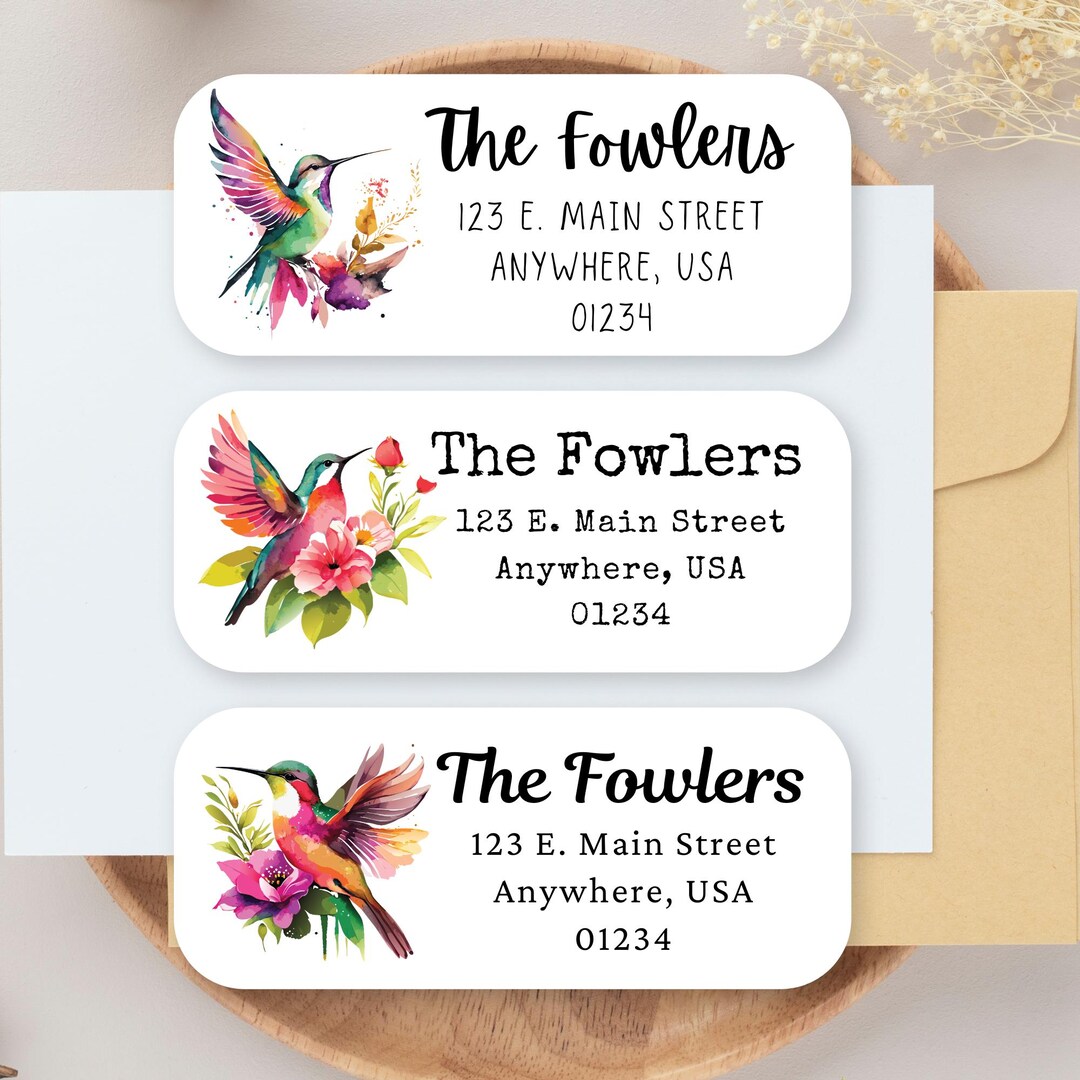 60 Hummingbird Address Label Set, Watercolor Hummingbird Address ...