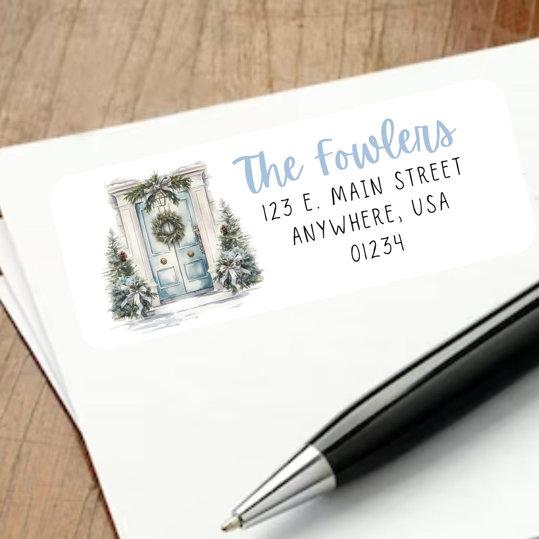 Christmas Door Address Labels, Blue Winter Door Return Address Sticker ...