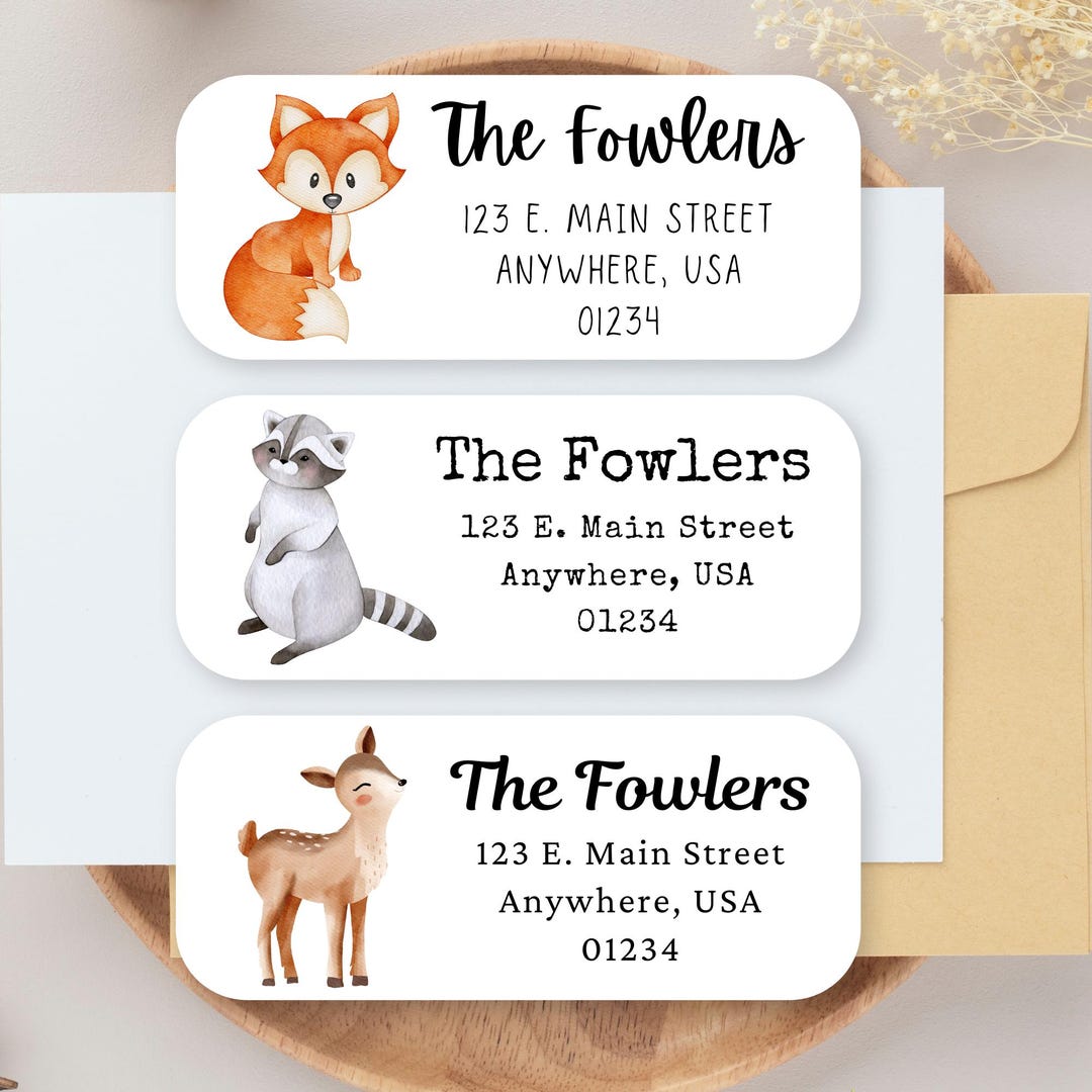150 Woodland Address Label Set, Woodland Animal Return Address Stickers ...