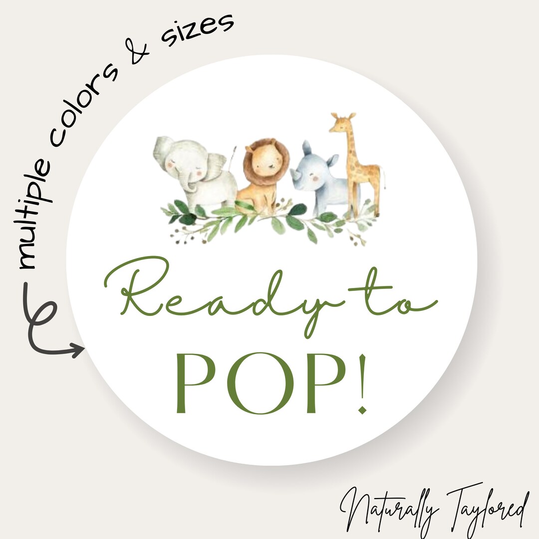 Ready to Pop Stickers, A02, Popcorn Labels for Baby Shower, Jungle ...