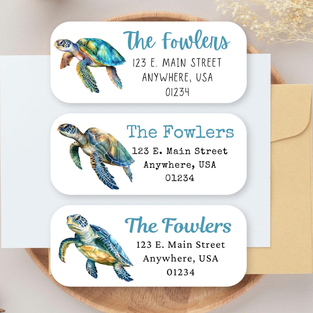 Sea Turtle Address Label Set, Watercolor Sea Turtles Address Stickers ...