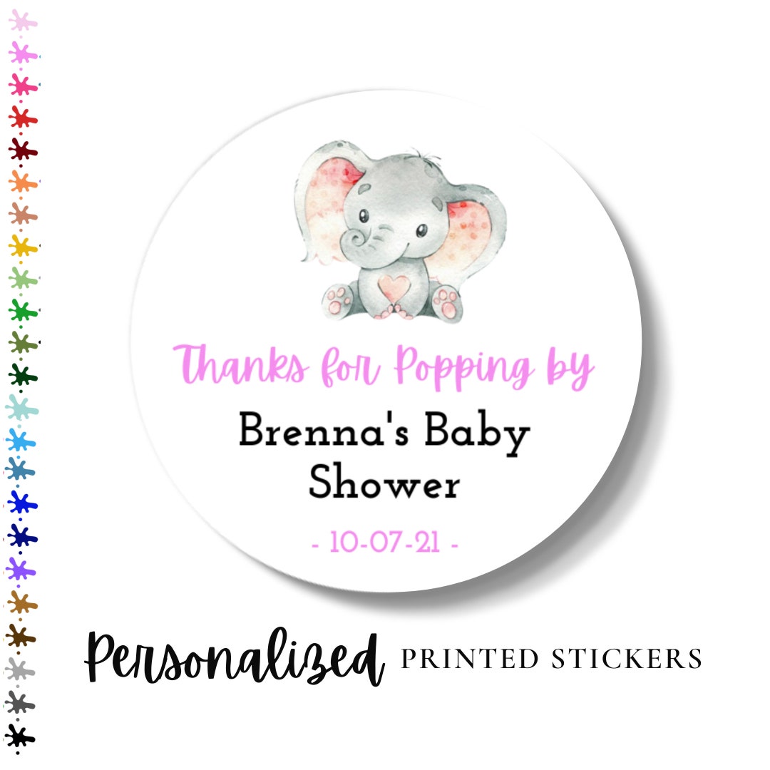 Popcorn Labels for Baby Shower, Pink Elephant Baby Shower Labels ...