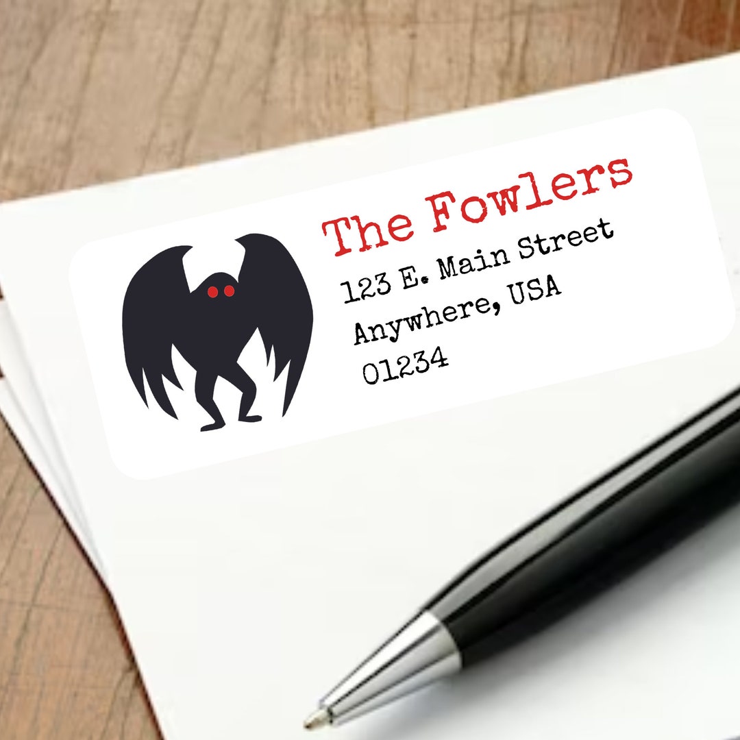 Mothman Address Labels, Cryptid Return Address Labels, Mothman Mailing ...