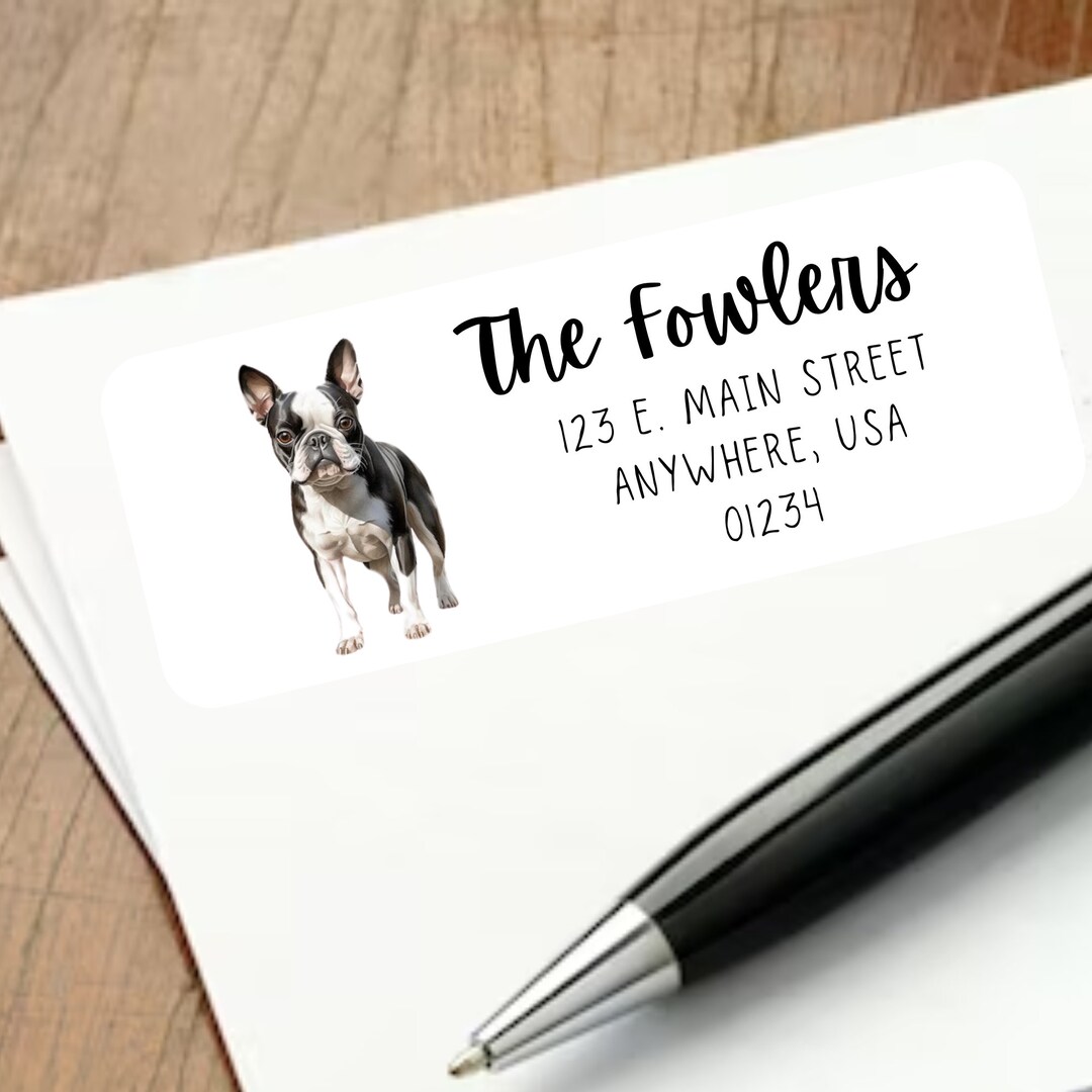 Boston Terrier Dog Address Labels, Terrier Return Mail Address Stickers ...