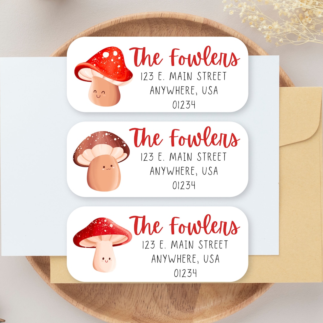 Cute Kawaii Mushroom Address Label Set, Mushroom Return Address ...