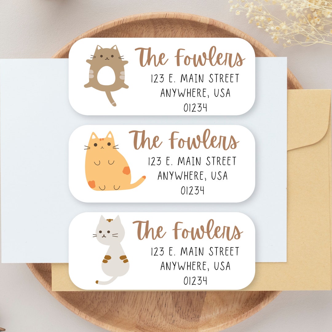 Cute Cat Address Label Set, Kawaii Kitten Mail Return Address Stickers ...