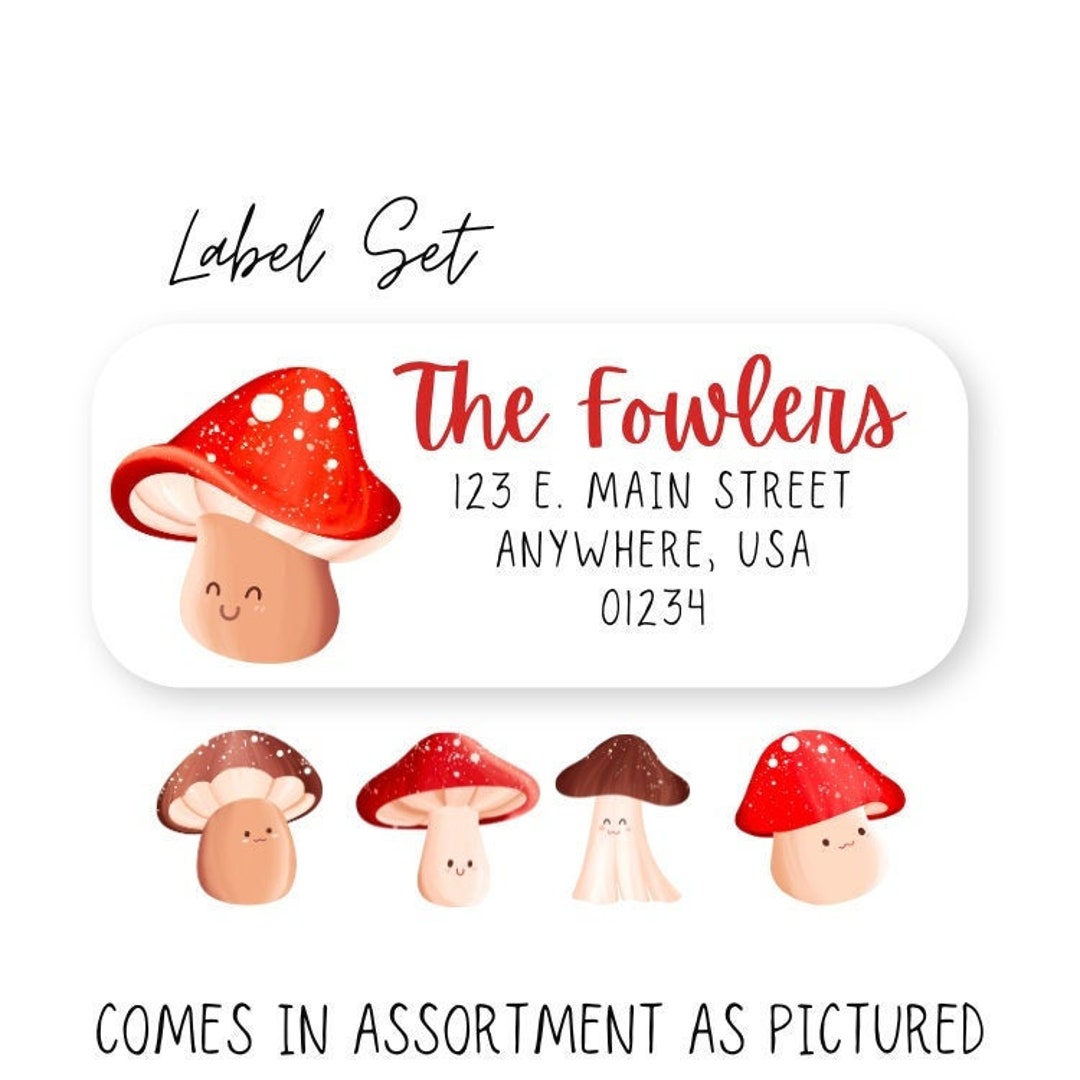 Cute Kawaii Mushroom Address Labels, Mushroom Return Address Stickers ...