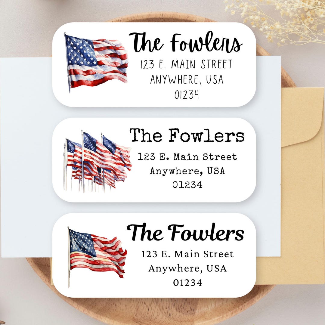 American Flag Address Label Set, Patriotic Return Address Stickers ...
