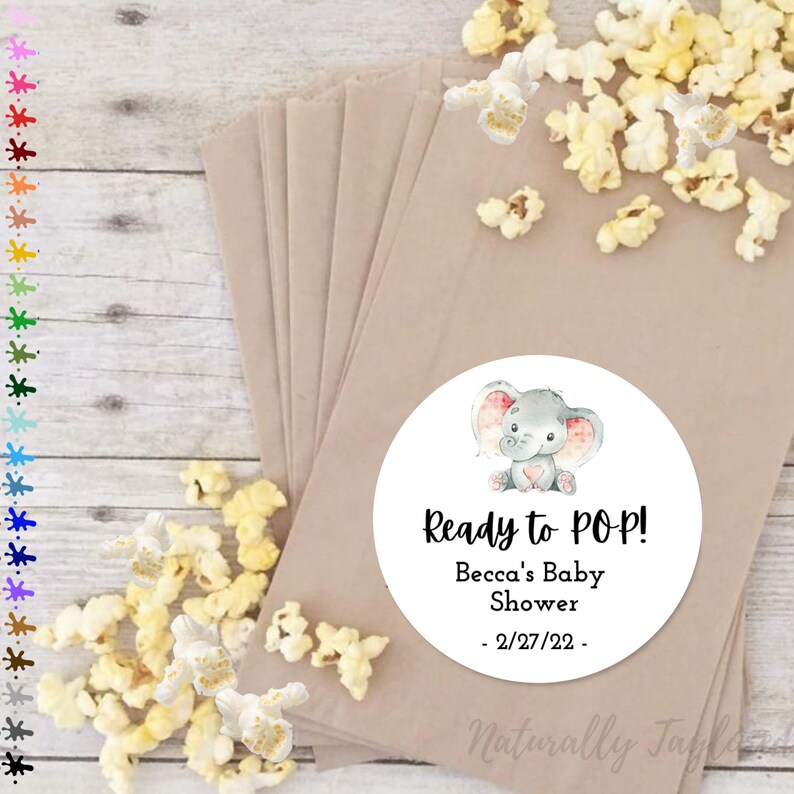 Popcorn Labels for Baby Shower Pink Elephant Baby Shower | Etsy