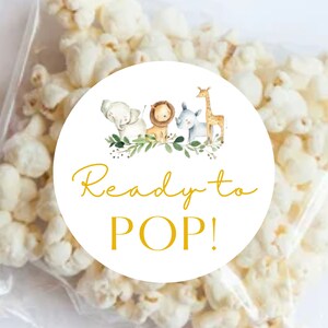 Ready to Pop Stickers, A02, Popcorn Labels for Baby Shower, Jungle ...