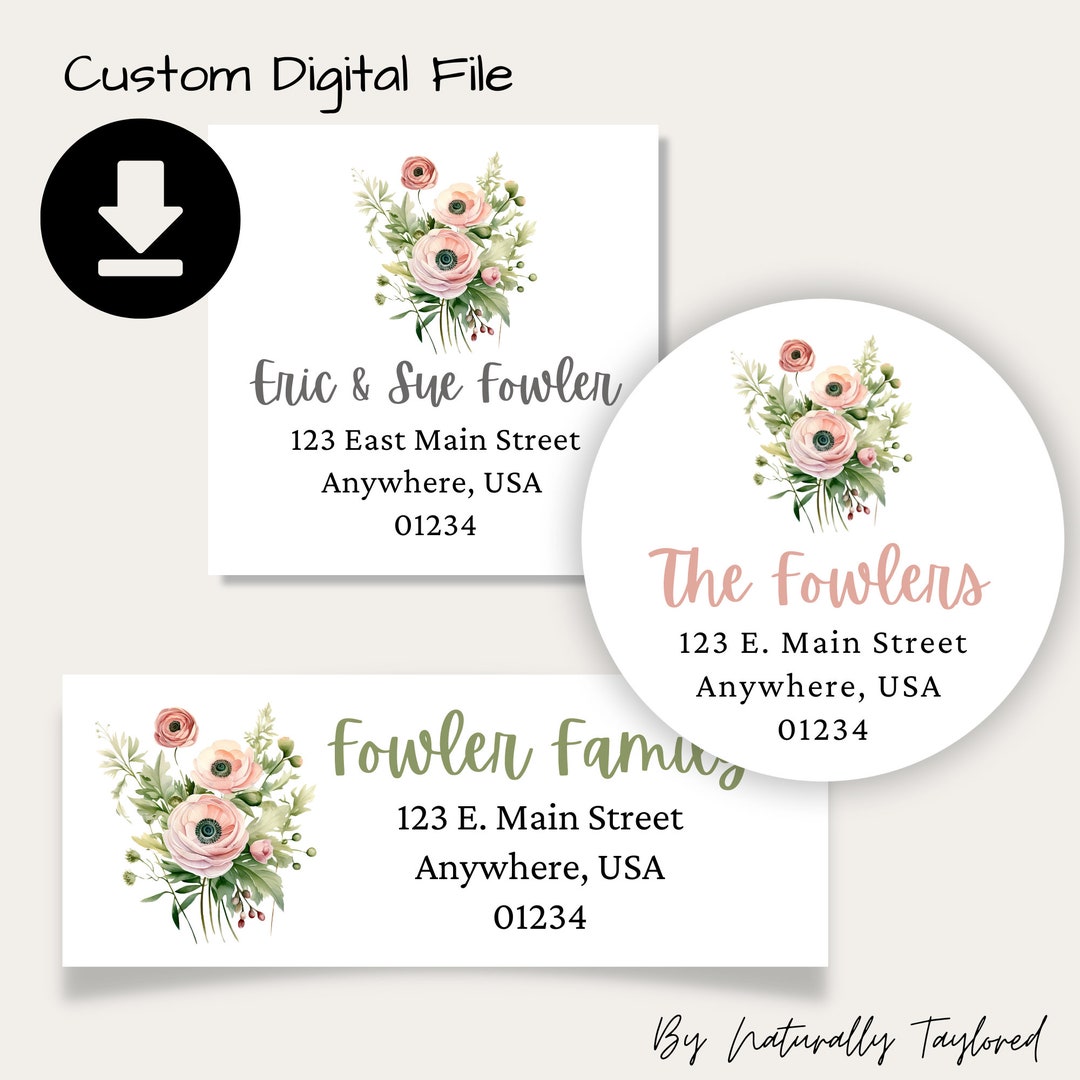 Pink Buttercup Address Labels, Digital Download Floral Address Labels ...