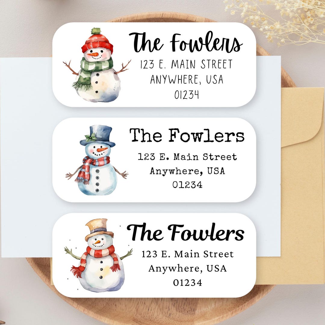 Snowman Christmas Label Set, Christmas Return Address Labels, Snowman ...