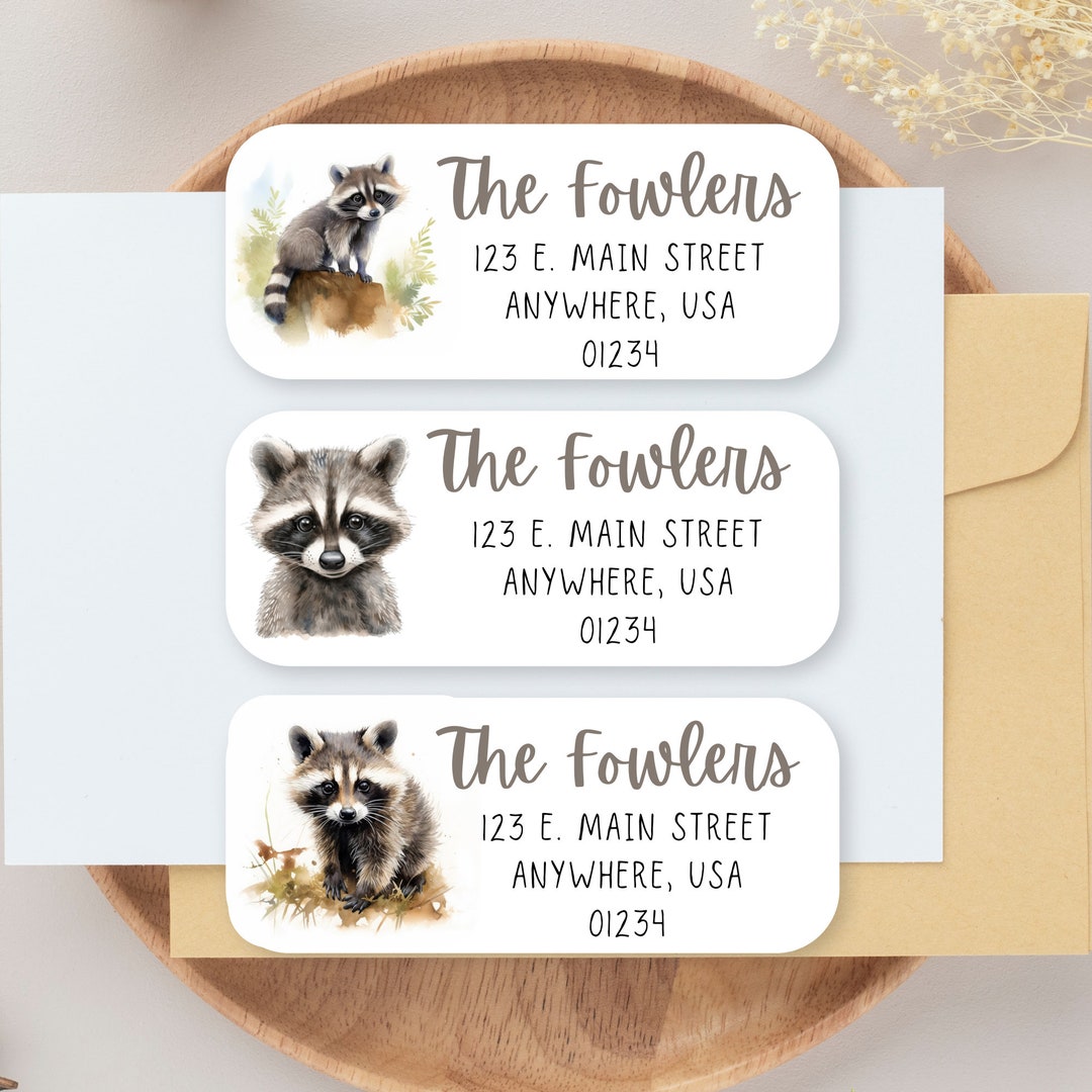 Raccoon Address Label Set, Watercolor Raccoon Return Address Stickers ...