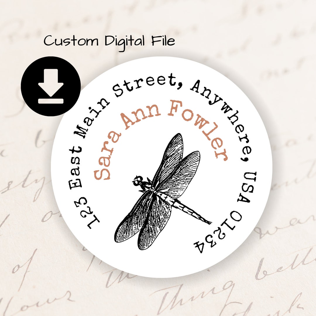 Vintage Dragonfly Address Labels, Digital Download Address Labels, Round Dragonfly Return ...