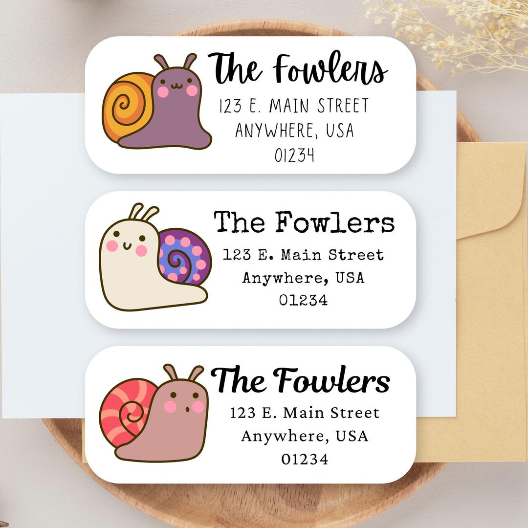 Snail Mail Address Label Set, Kawaii Snail Return Address Stickers ...