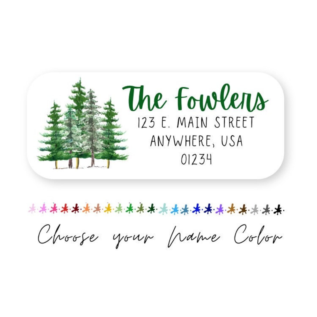 Watercolor Pine Trees Address Labels, Christmas Return Address Stickers ...