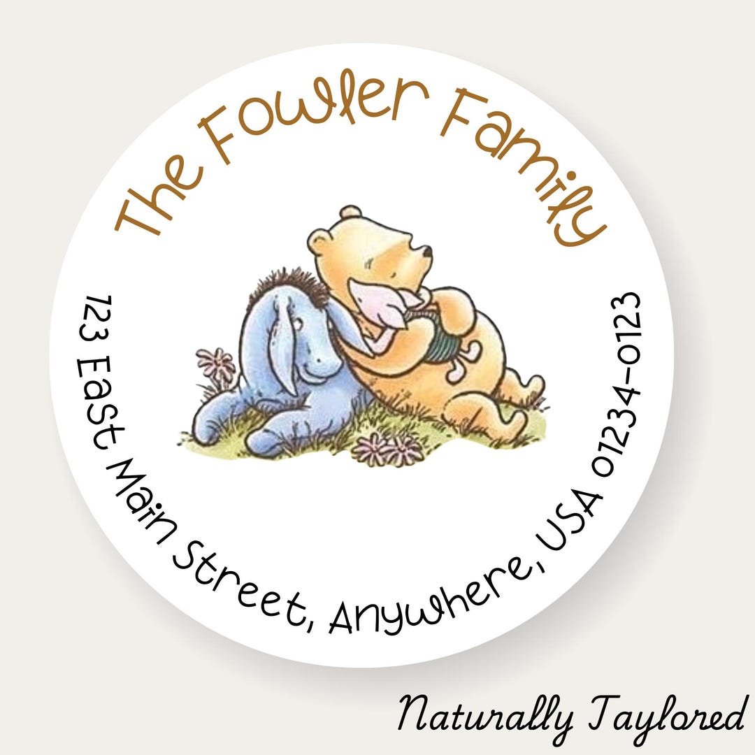 Winnie the Pooh Address Labels, Round Baby Shower Address Label, Winnie ...