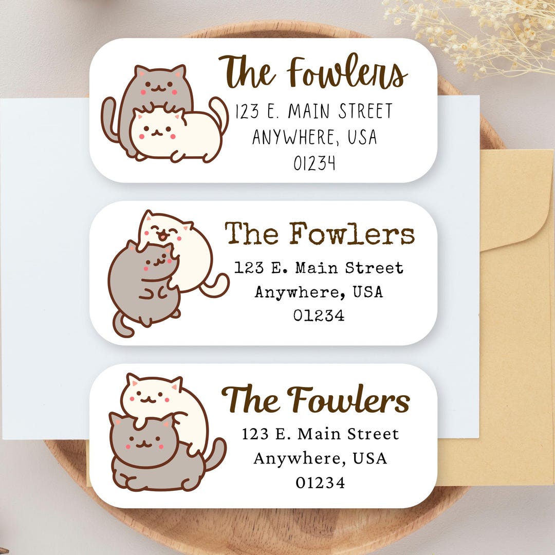 Cat Address Label Set, Kawaii Kitten Mail Return Address Stickers, Cute ...