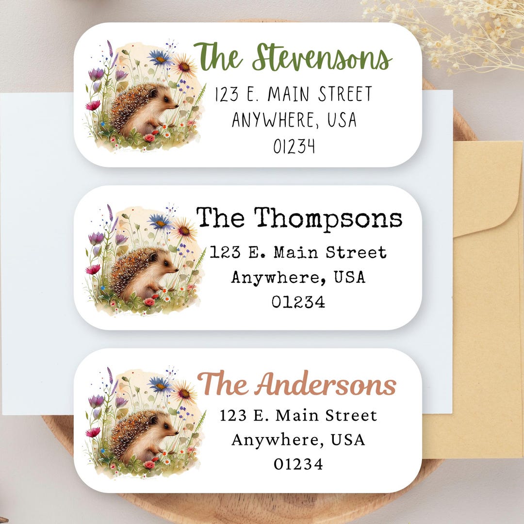 150 Hedgehog Address Labels, Hedgehog Return Address Stickers, Hedgehog ...