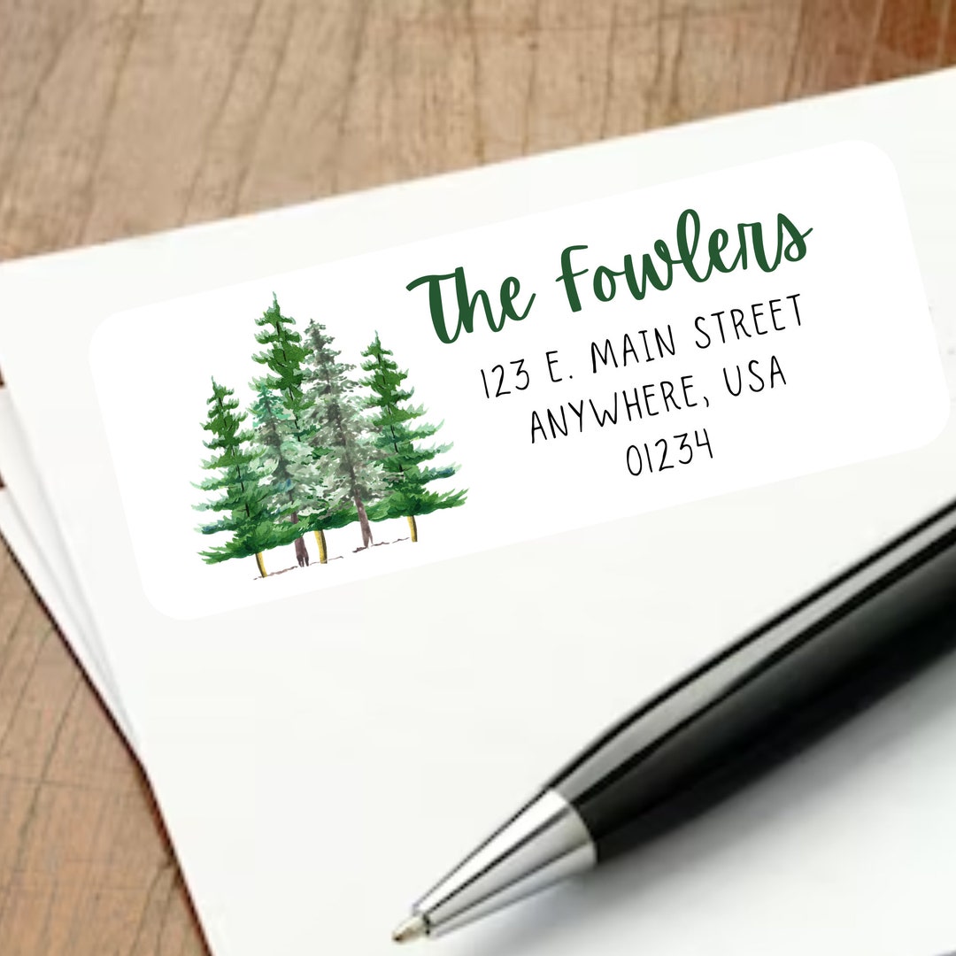Watercolor Pine Trees Address Labels, Christmas Return Address Stickers ...