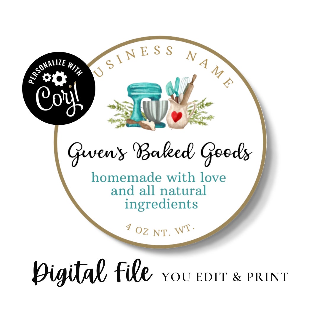 A85, Instant Editable PDF, Round Baking Labels, Baking Jar Label ...