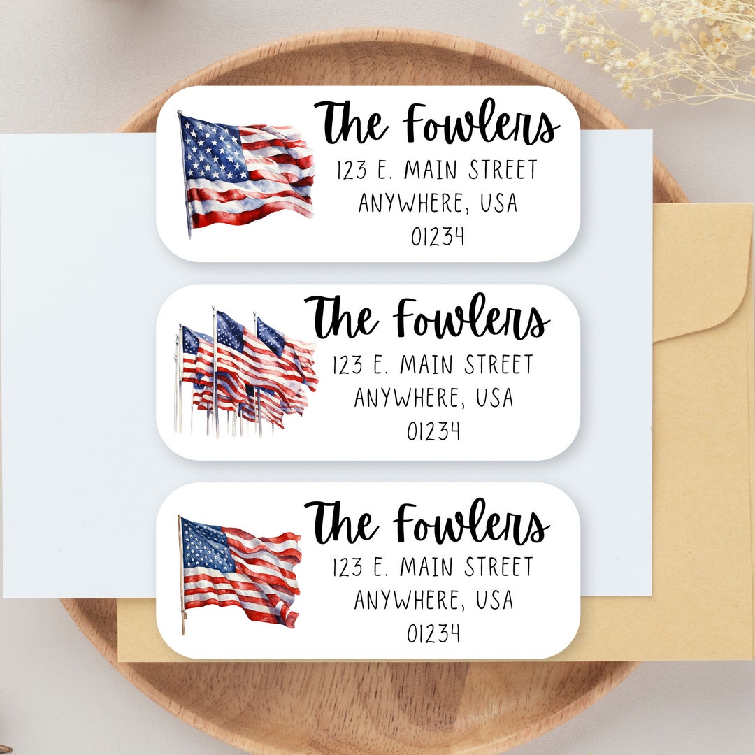 American Flag Address Label Set, Patriotic Return Address Stickers ...