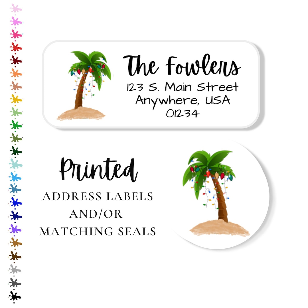 A19, Christmas Palm Tree Address Labels, Christmas Palm Tree Envelope ...