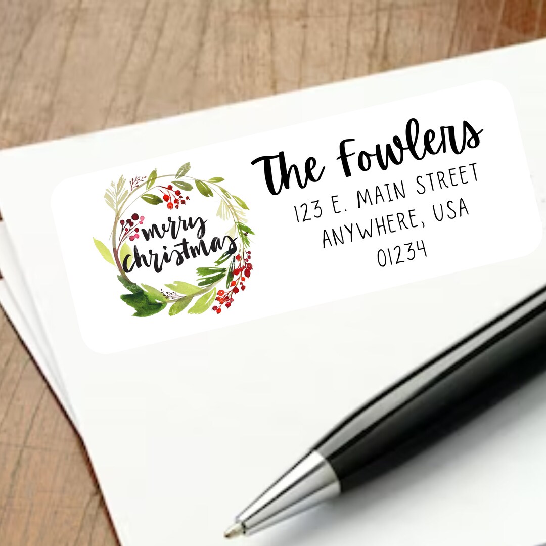 Merry Christmas Address Labels, Christmas Holly Wreath Return Address Label, Merry Christmas ...