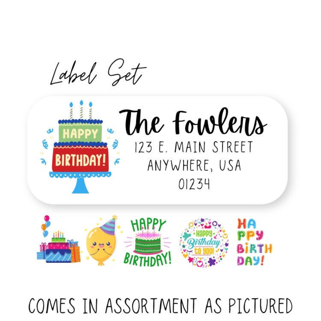 Happy Birthday Address Labels, Happy Birthday Labels, Birthday Mailing ...