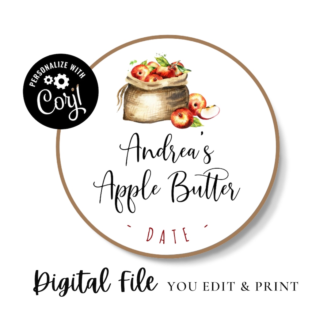 A79, Instant Editable PDF, Apple Butter Labels, Canning Jar Label ...