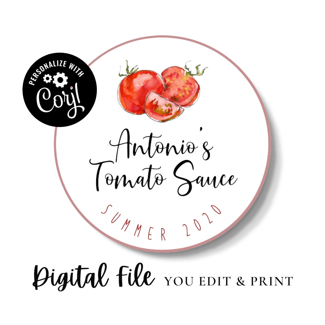 A84, Instant Editable PDF, Tomato Sauce Labels, Canning Jar Labels ...
