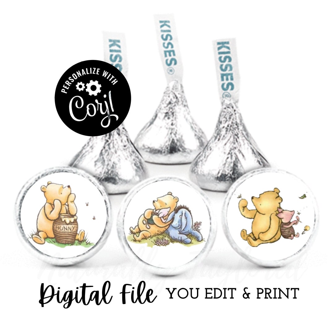 C19, Instant Editable PDF, Winnie the Pooh Hershey Kiss Labels, Winnie ...
